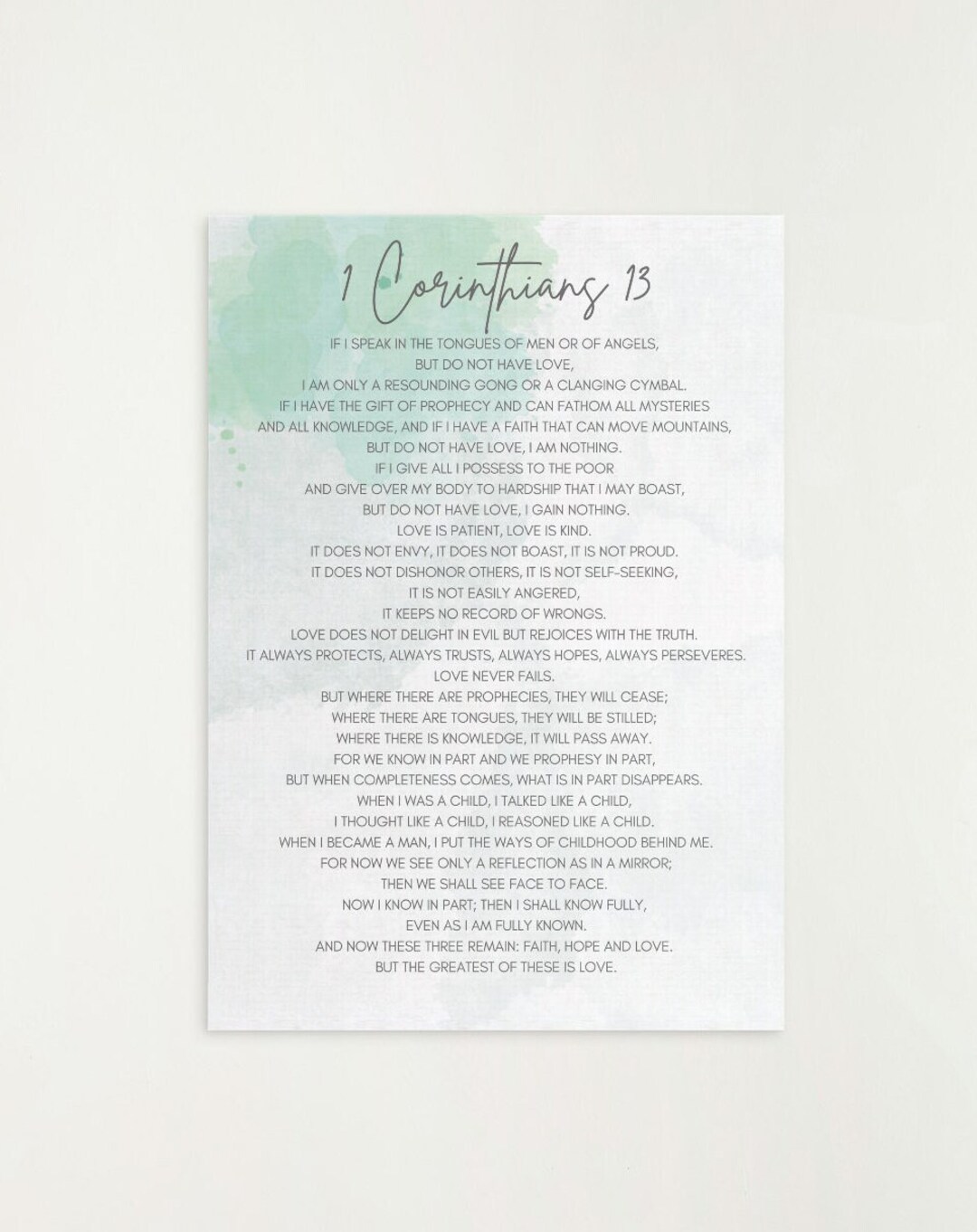 Printable Digital Download, 1 Corinthians 13, the Love Chapter, Green ...