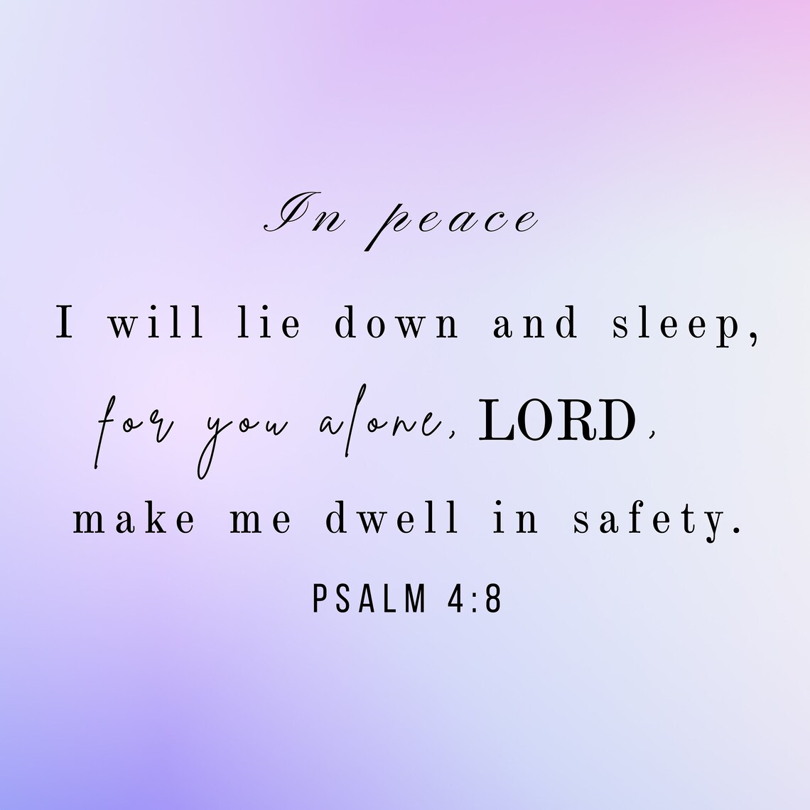Printable Digital Download, Psalm 4:8, in Peace I Will Lie Down and ...
