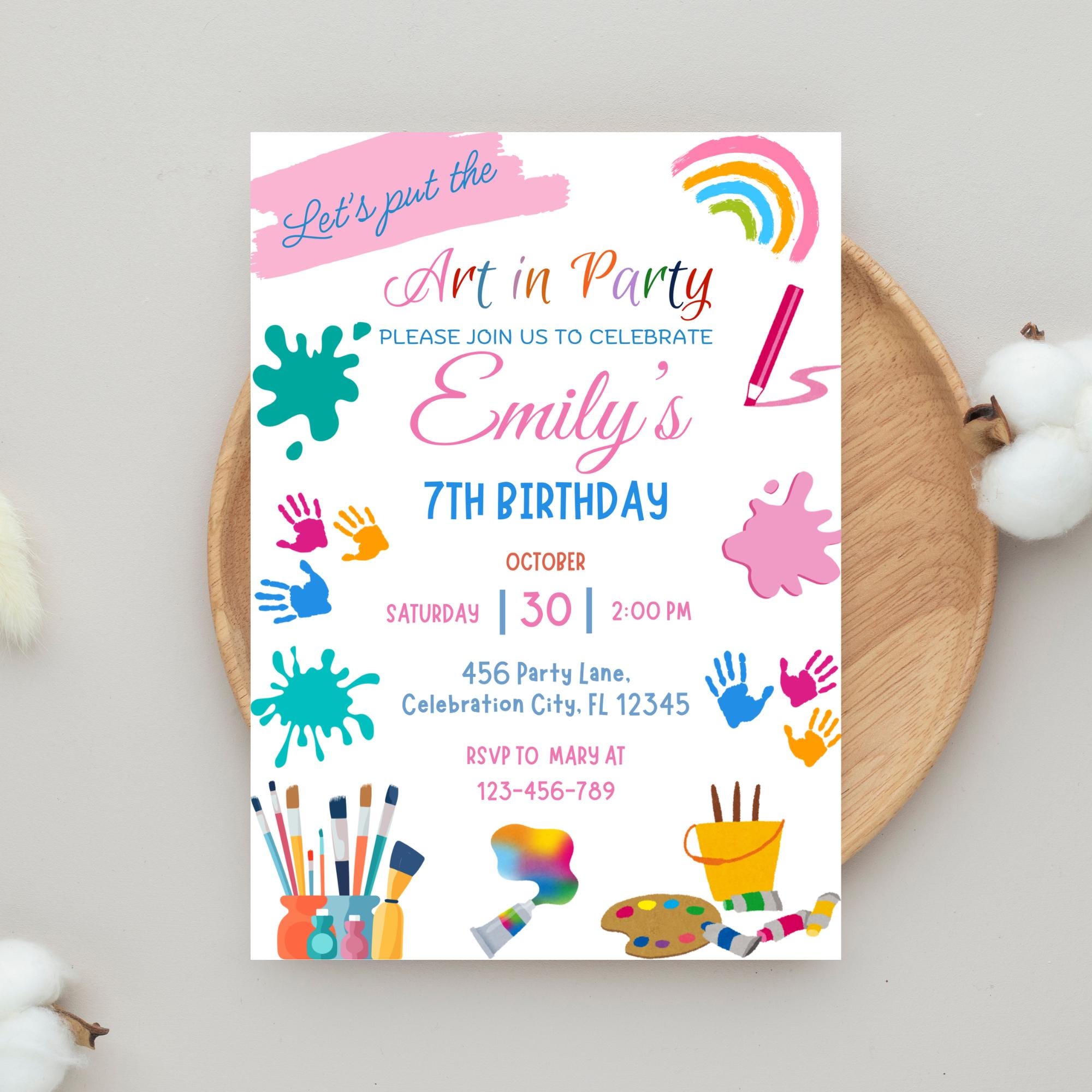 Editable Art Birthday Party Invitation, Art in Party Birthday Party ...