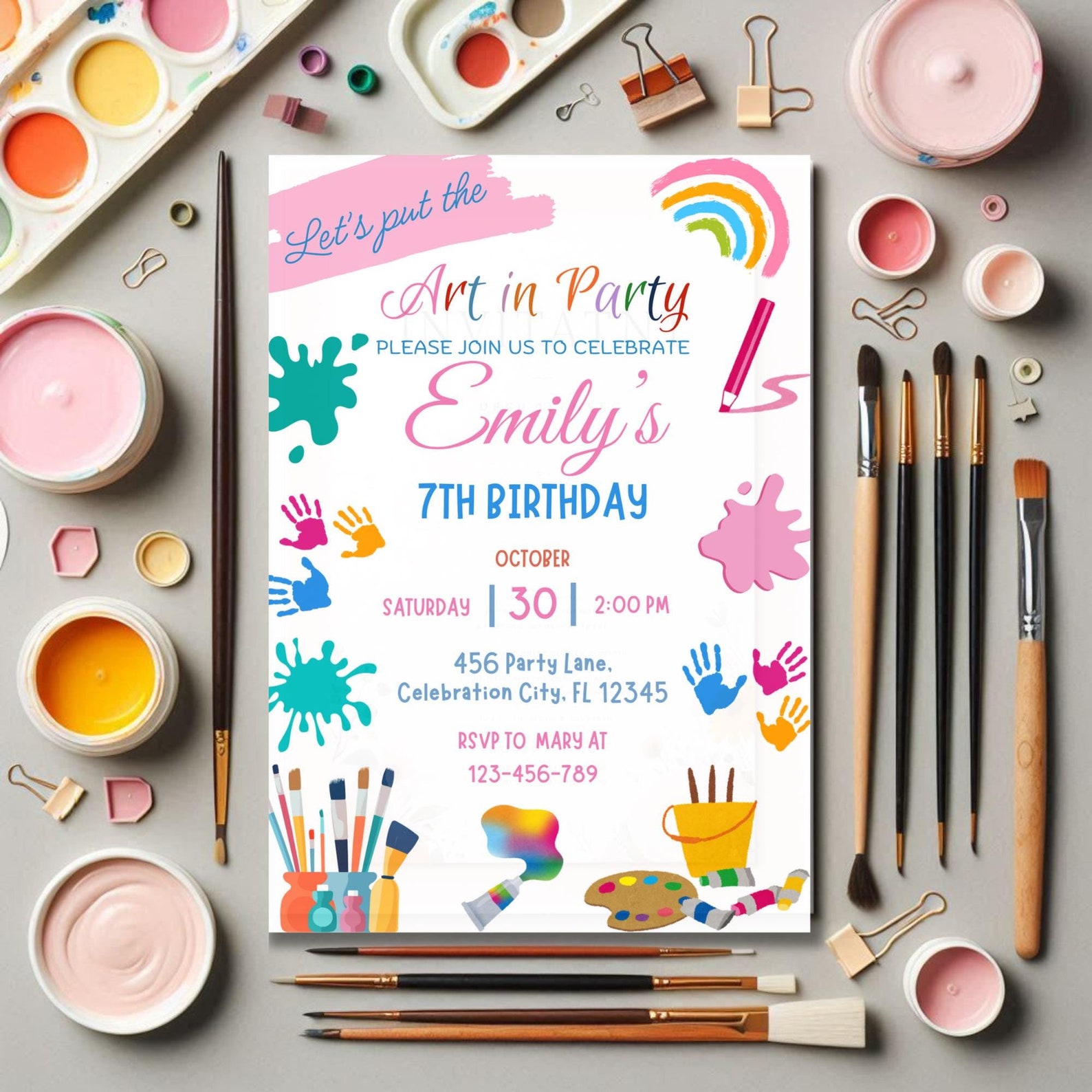 Editable Art Birthday Party Invitation, Art in Party Birthday Party ...