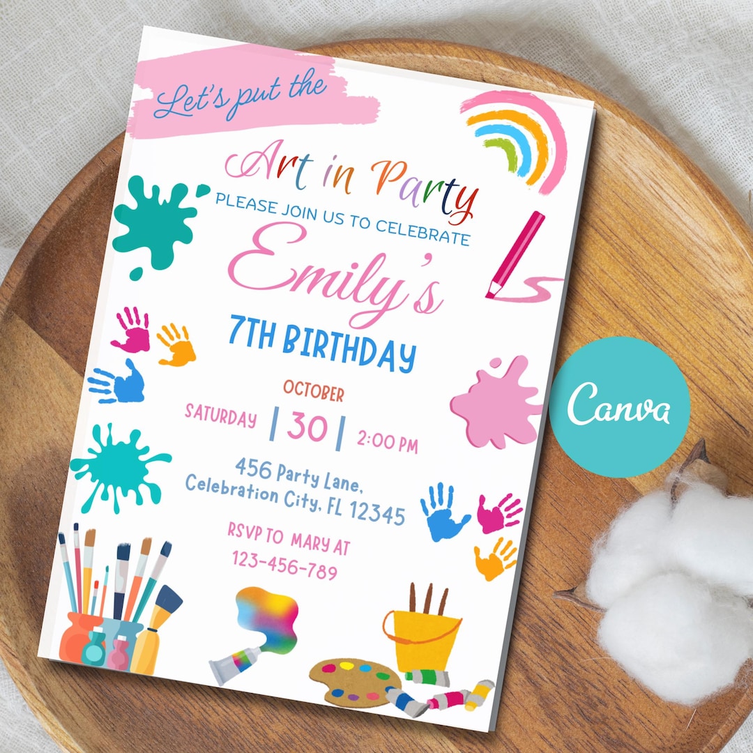 Editable Art Birthday Party Invitation, Art in Party Birthday Party ...