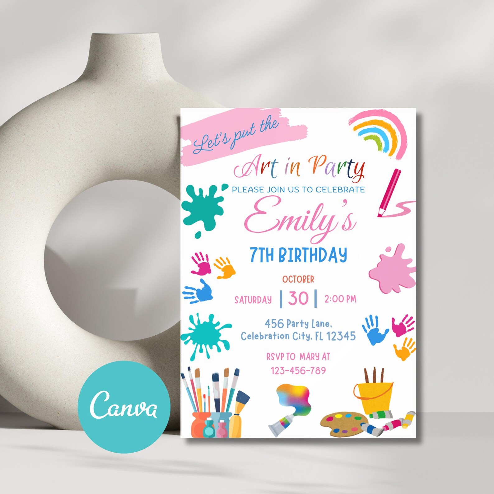 Editable Art Birthday Party Invitation, Art in Party Birthday Party ...