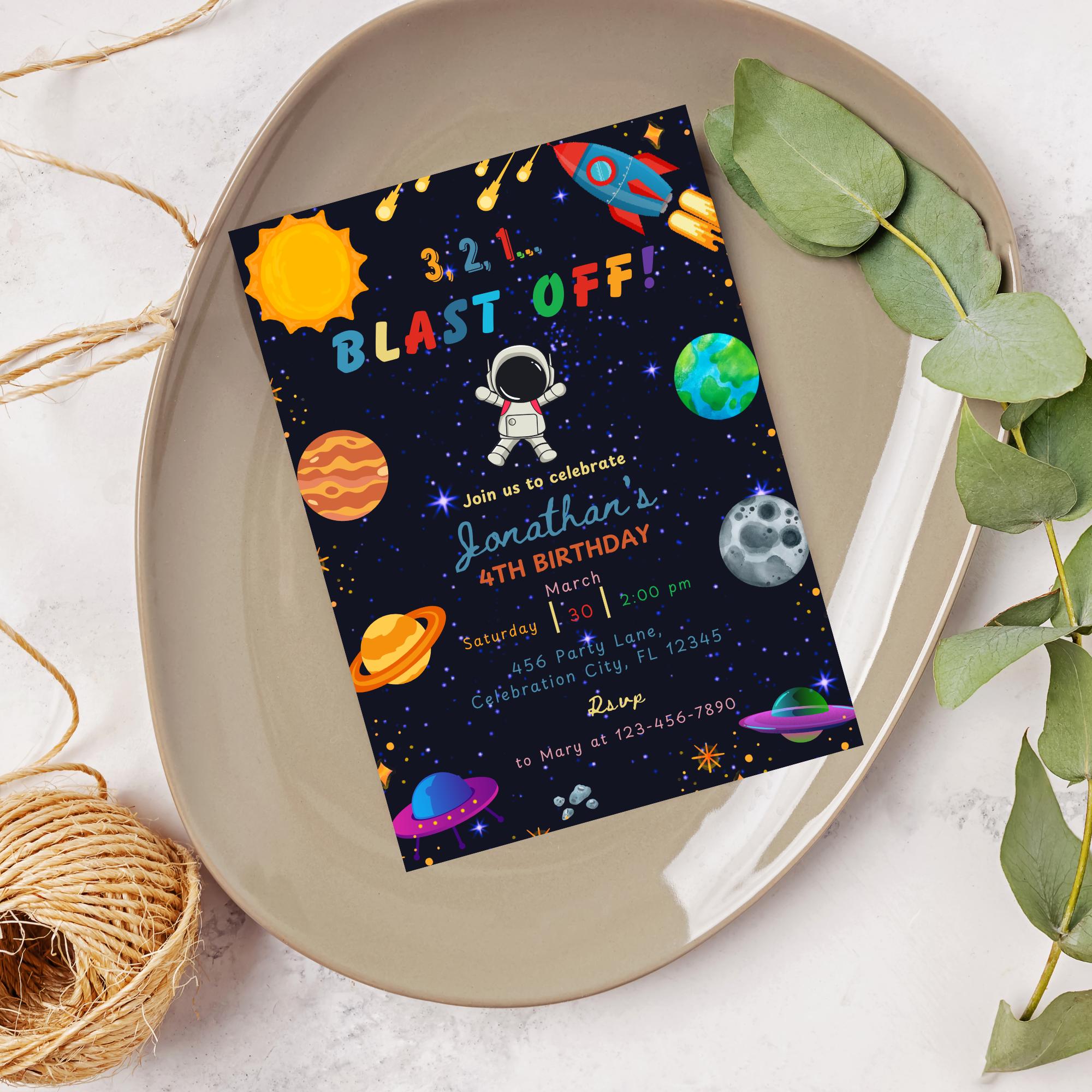 Space Birthday Party Invitation, Editable Outer Space Birthday ...