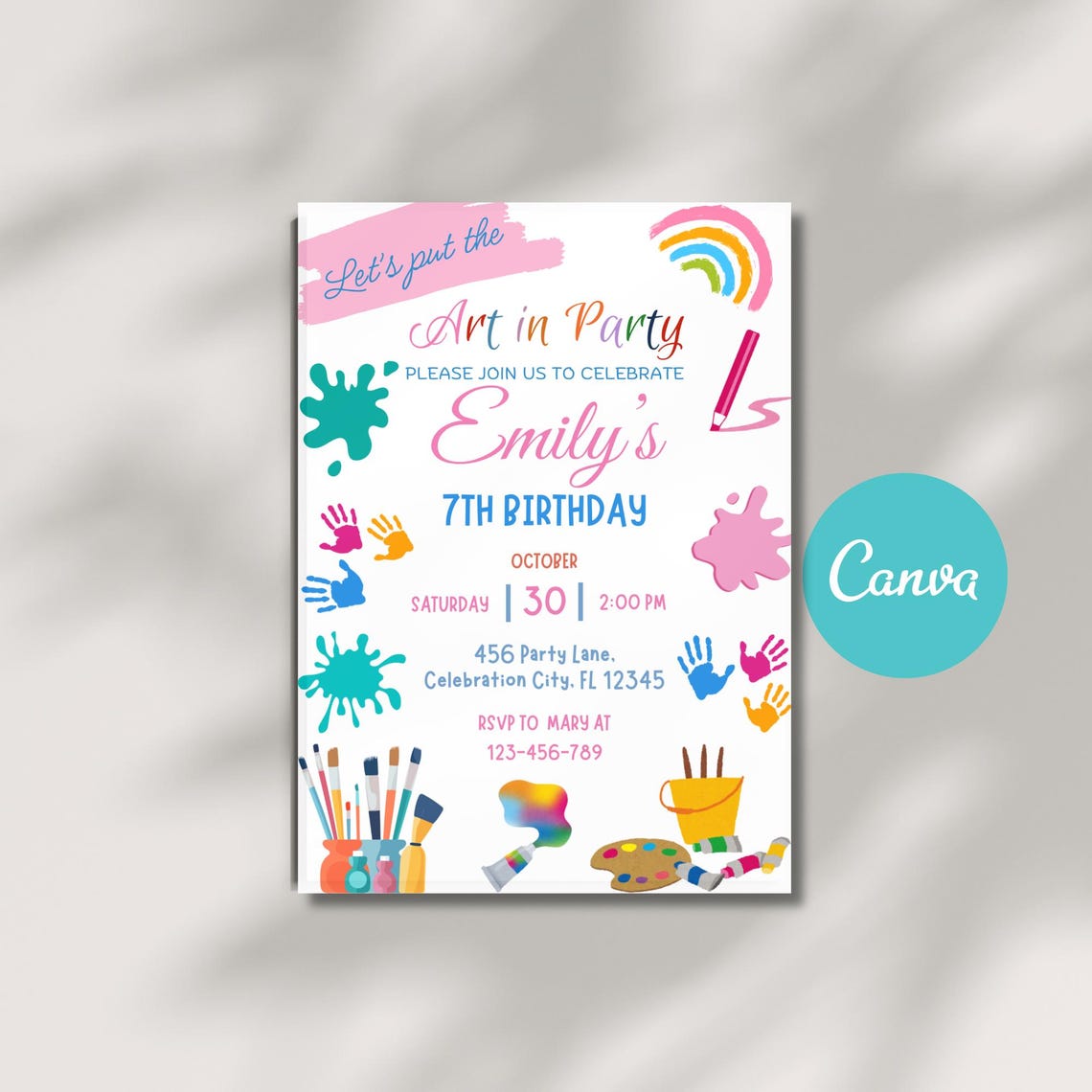 Editable Art Birthday Party Invitation, Art in Party Birthday Party ...