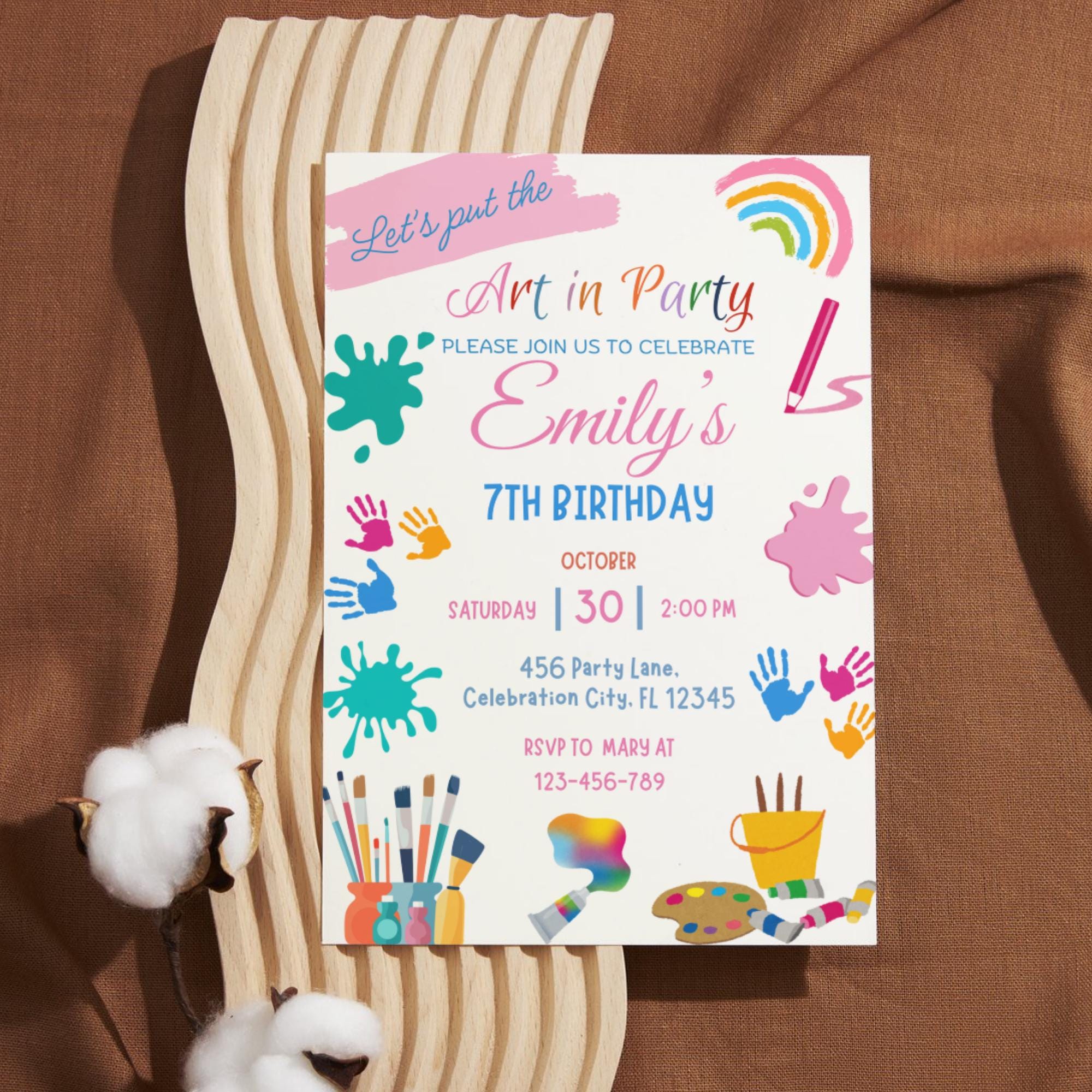 Editable Art Birthday Party Invitation, Art in Party Birthday Party ...
