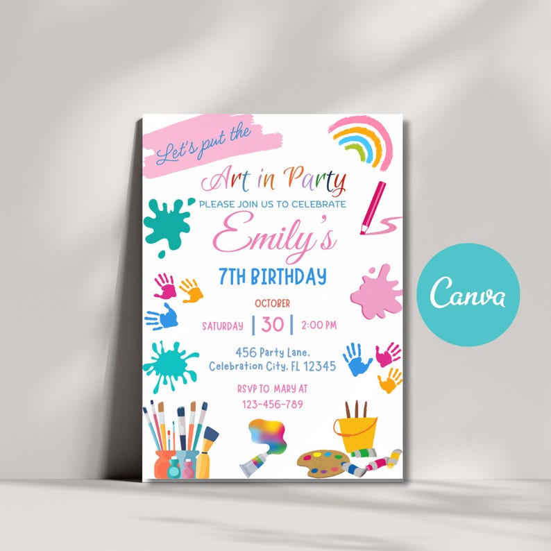 Editable Art Birthday Party Invitation, Art in Party Birthday Party ...