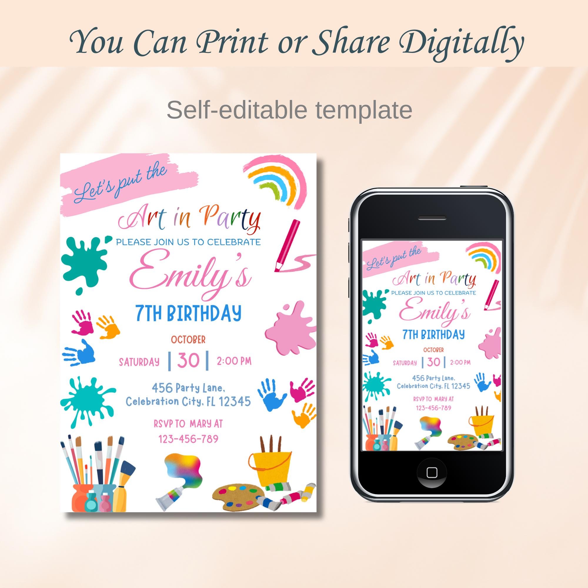 Editable Art Birthday Party Invitation, Art in Party Birthday Party ...