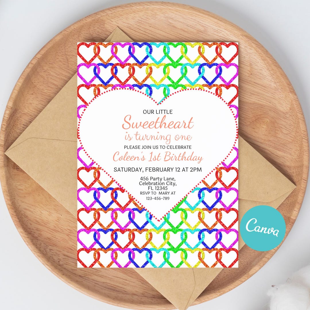 Editable Little Sweetheart Birthday Party Invitation Template, First ...