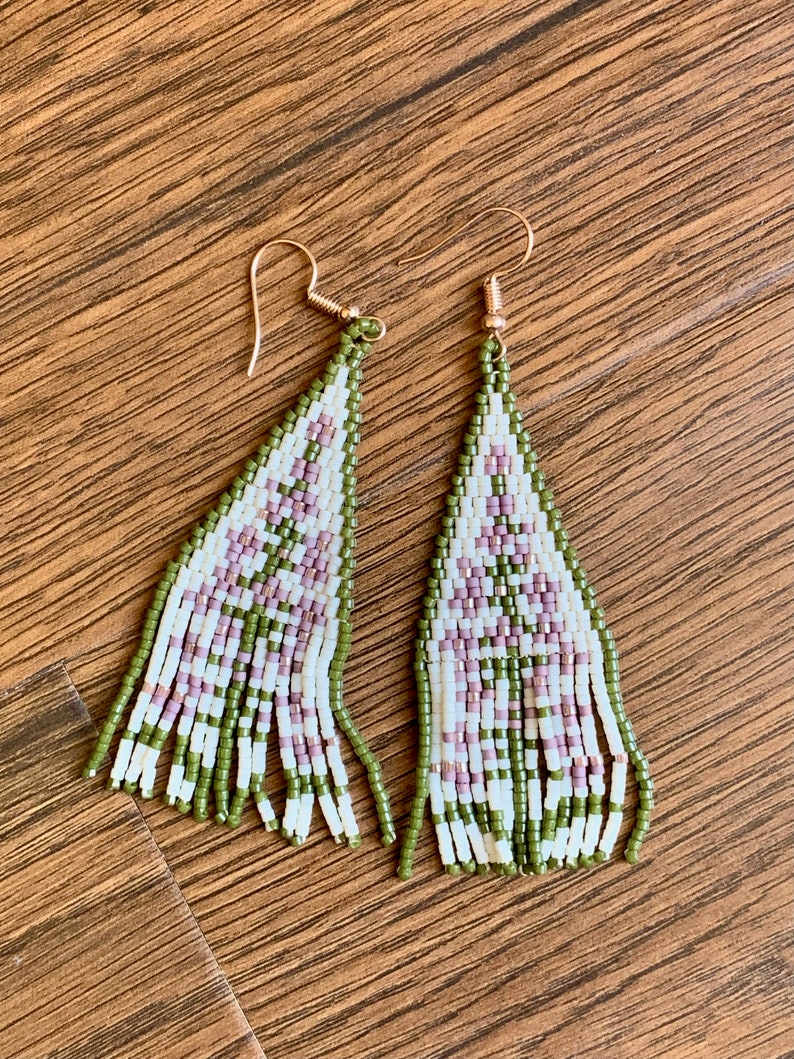 Handmade Floral Seed Bead Fringe Earrings Boho Chic Style - Etsy