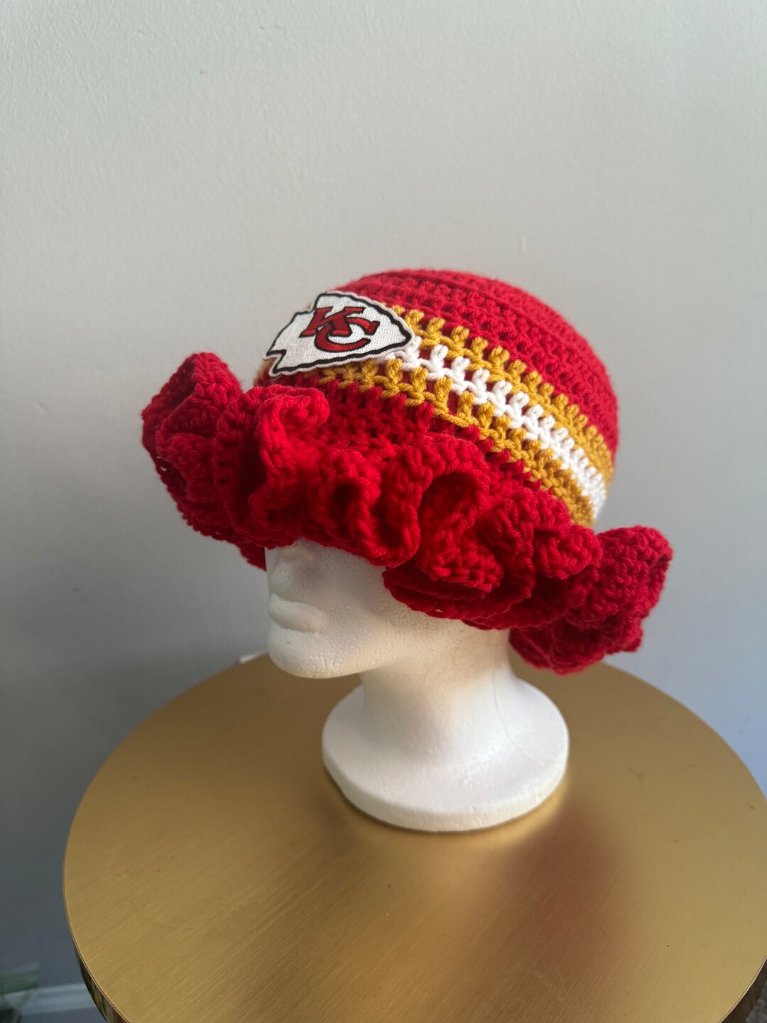Kansas City Chiefs Crochet Ruffle Hat , Handmade Bucket Hat, Crochet ...