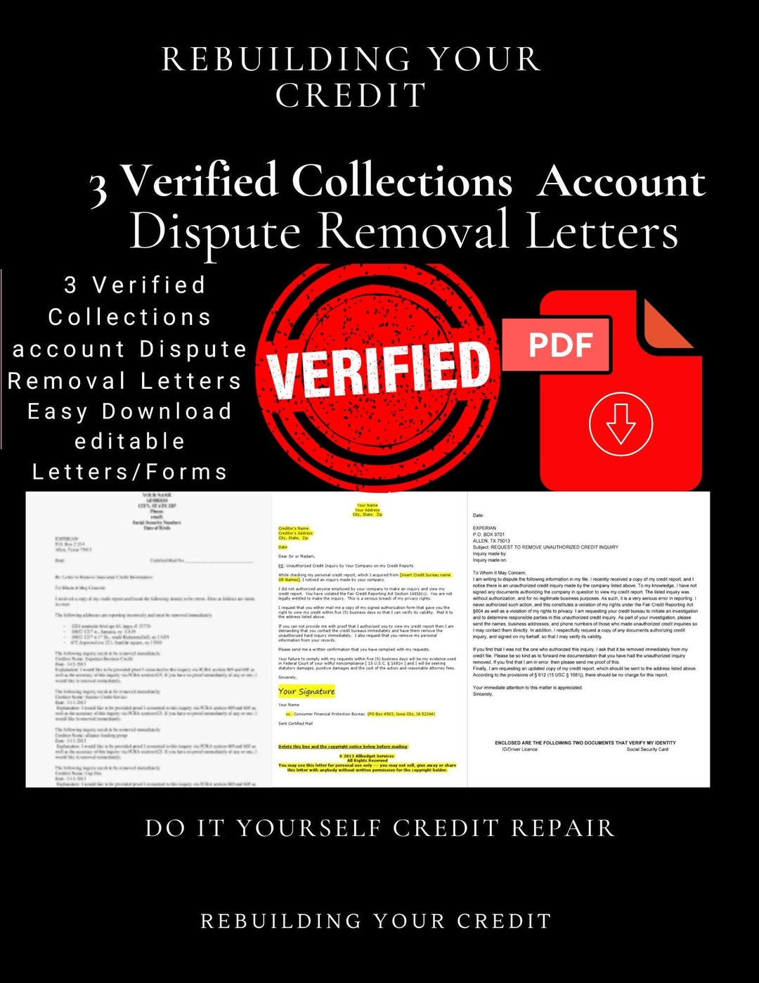 3 Verified Collection Account Dispute Letters - Etsy