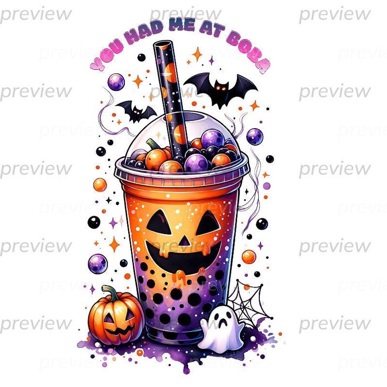 Halloween Boba Tea Digital Art Print - Instant Download PNG - Etsy