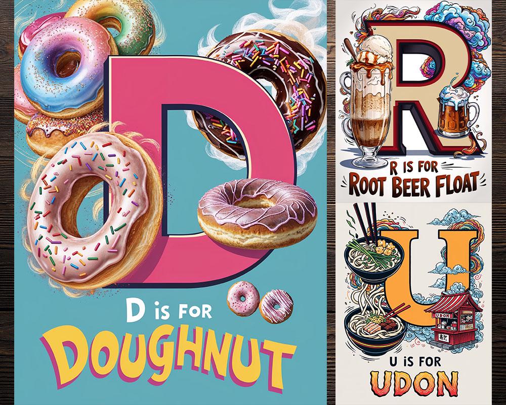 26 Fun Food Alphabet Posters Kitchen Wall Art Alphabet Cards ABC Poster ...