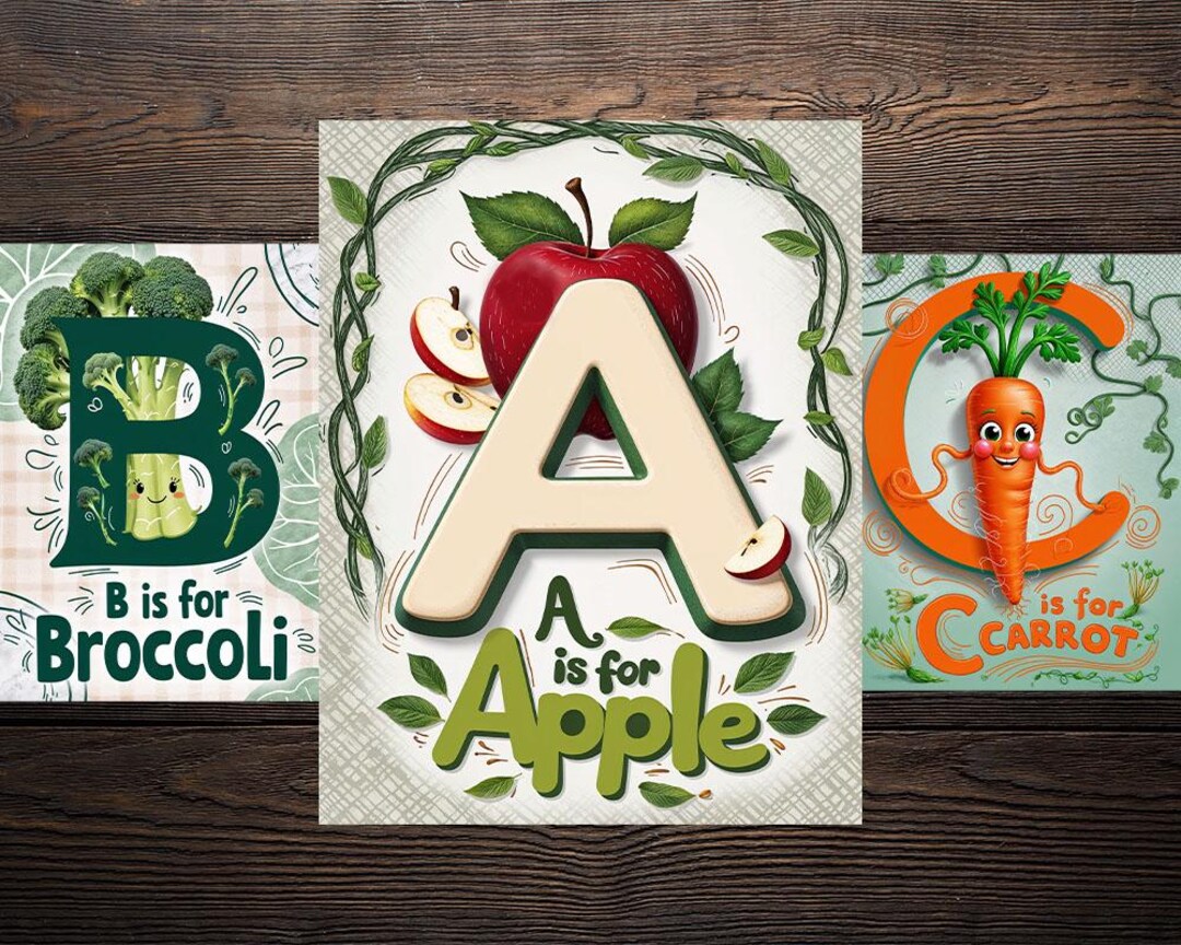 26 Fruits & Vegetables Alphabet Posters Kids Classroom Wall Art ...
