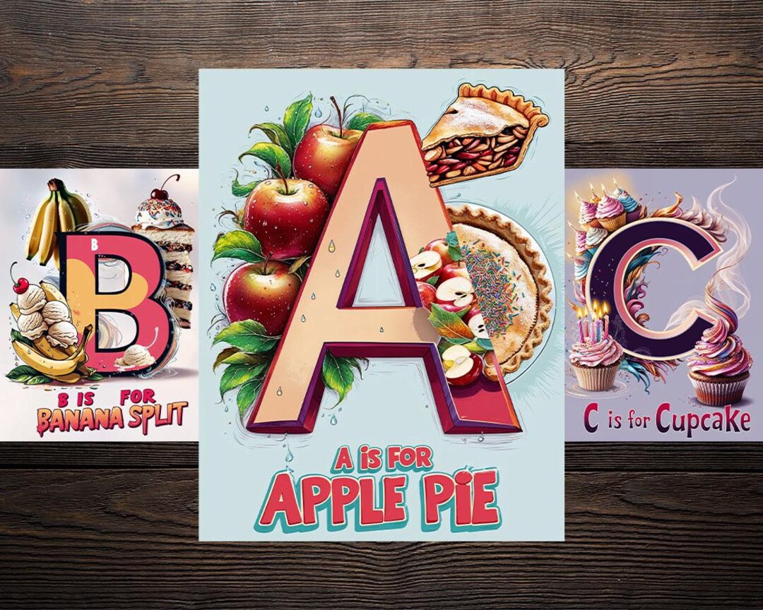 26 Fun Food Alphabet Posters Kitchen Wall Art Alphabet Cards ABC Poster ...