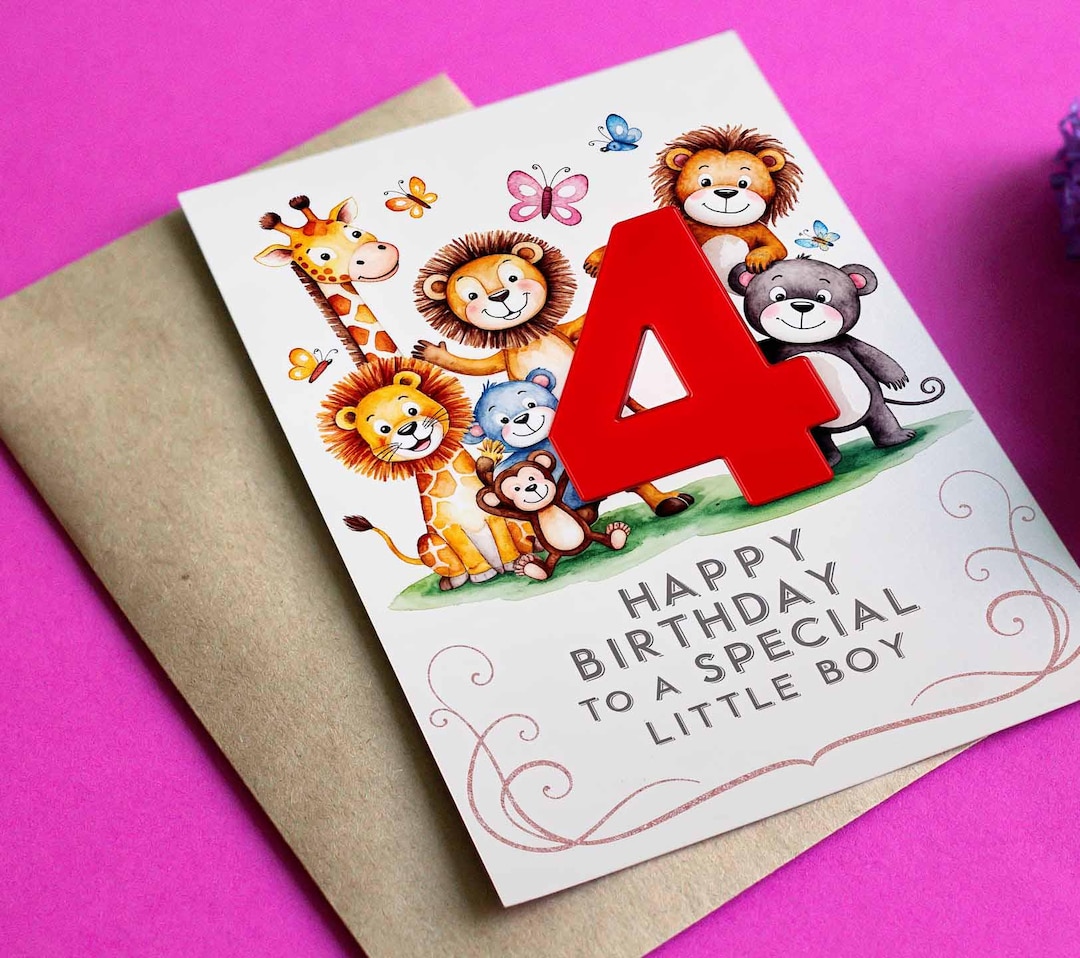 Printable 4th Birthday Card Kids Birthday Card Cute Card for Boy for ...