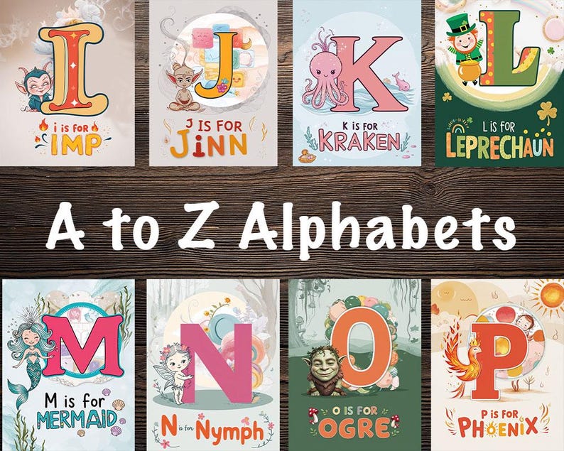 26 Mythical Creatures Posters Alphabet Poster, Kids Classroom Wall Art ...
