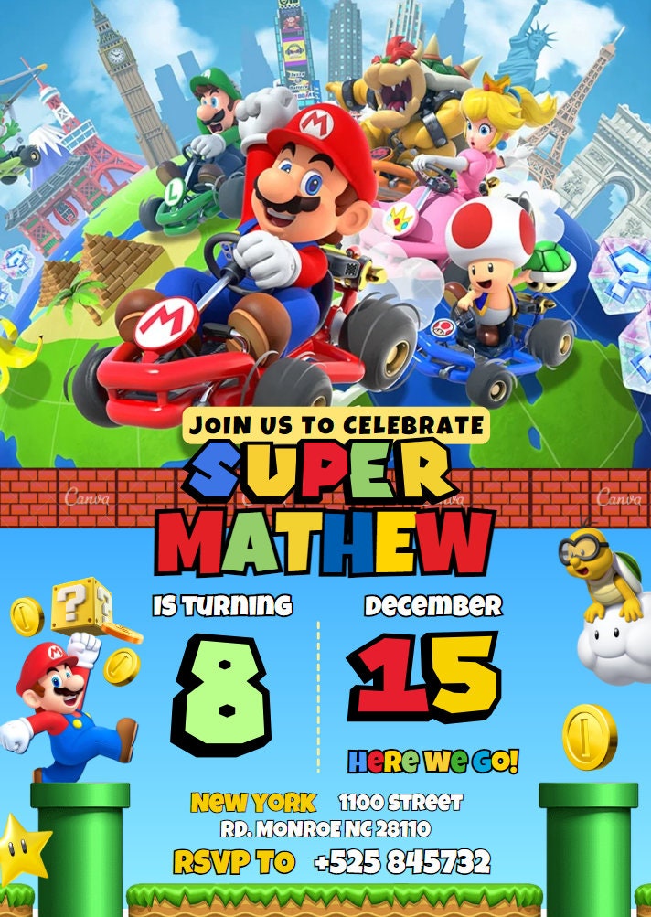 Editable Canva Super Mario Birthday Invitation - Etsy