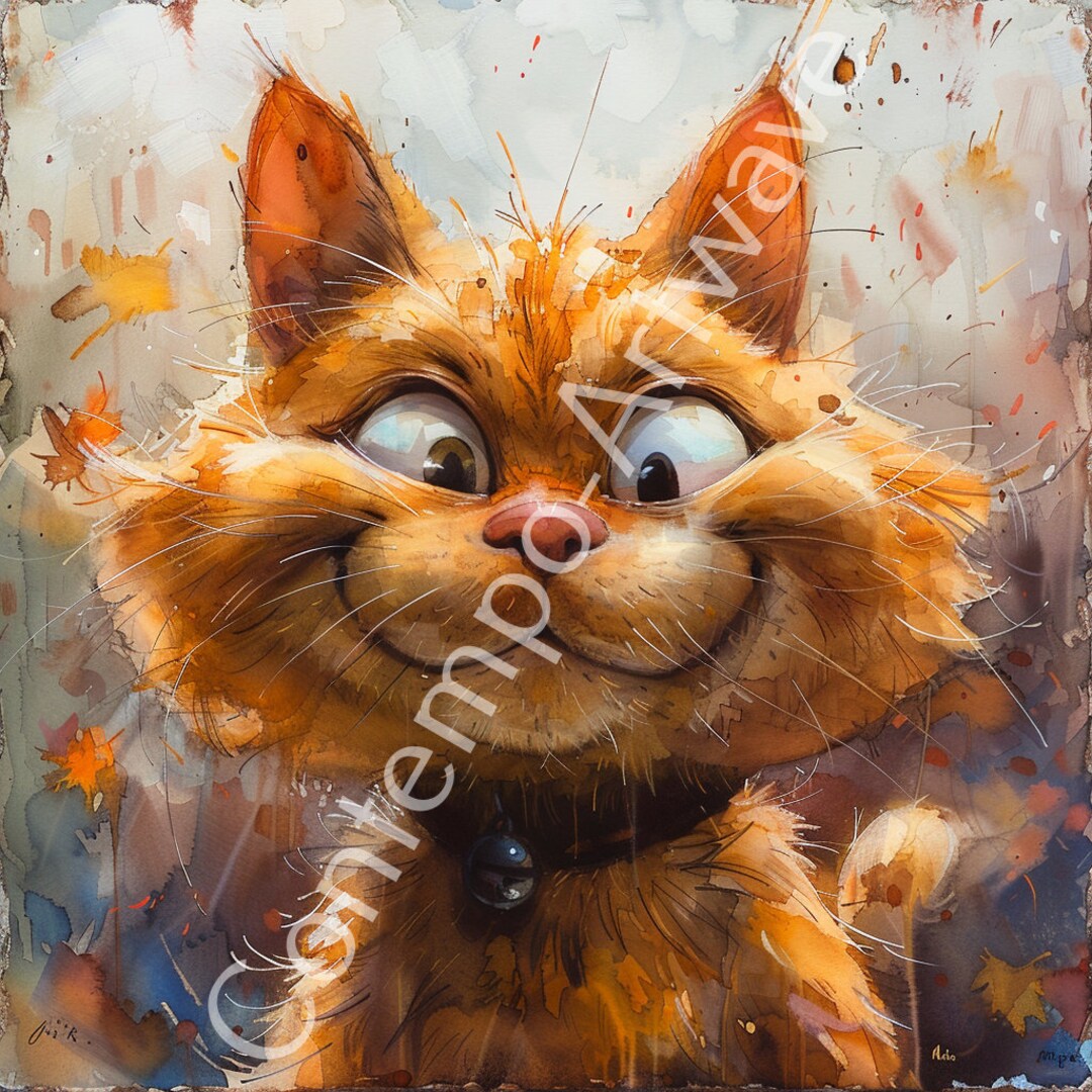 Garfield Set of 5 Printable Waterpaint Wall Art High Quality - Etsy