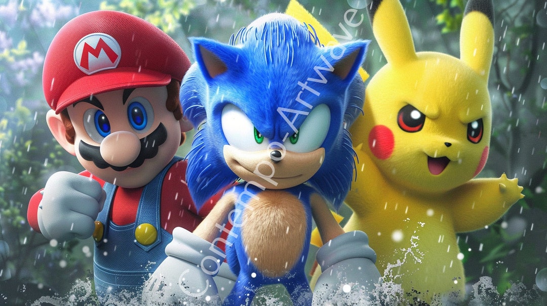 Super Mario Sonic Pikachu Printable Poster High Quality Set of 3 - Etsy ...