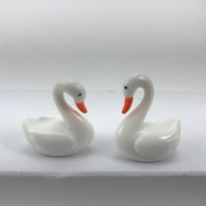 Set of Two Miniature Swans Dollhouse Swan Fairy Garden Micro Landscape ...