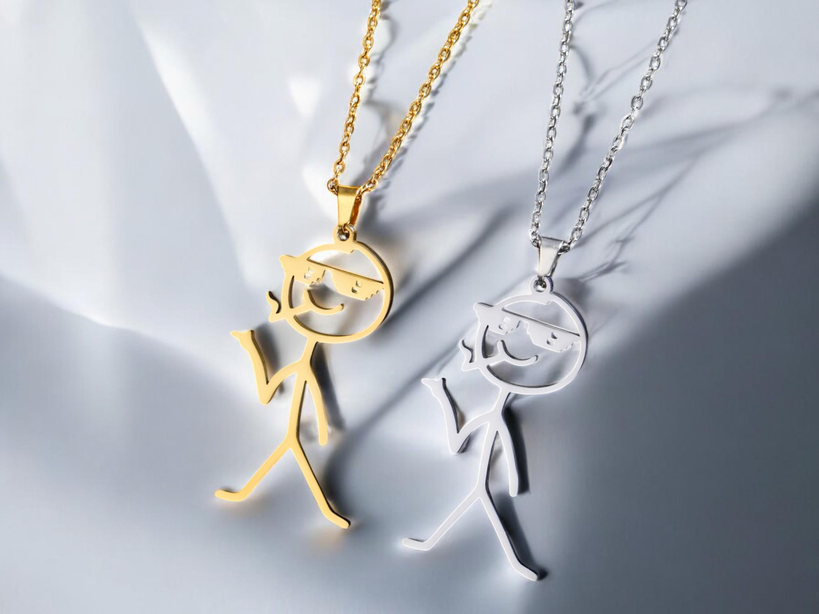 Funny Stickman Pendant Necklace – Trendy Punk Rock Jewelry for Men and ...