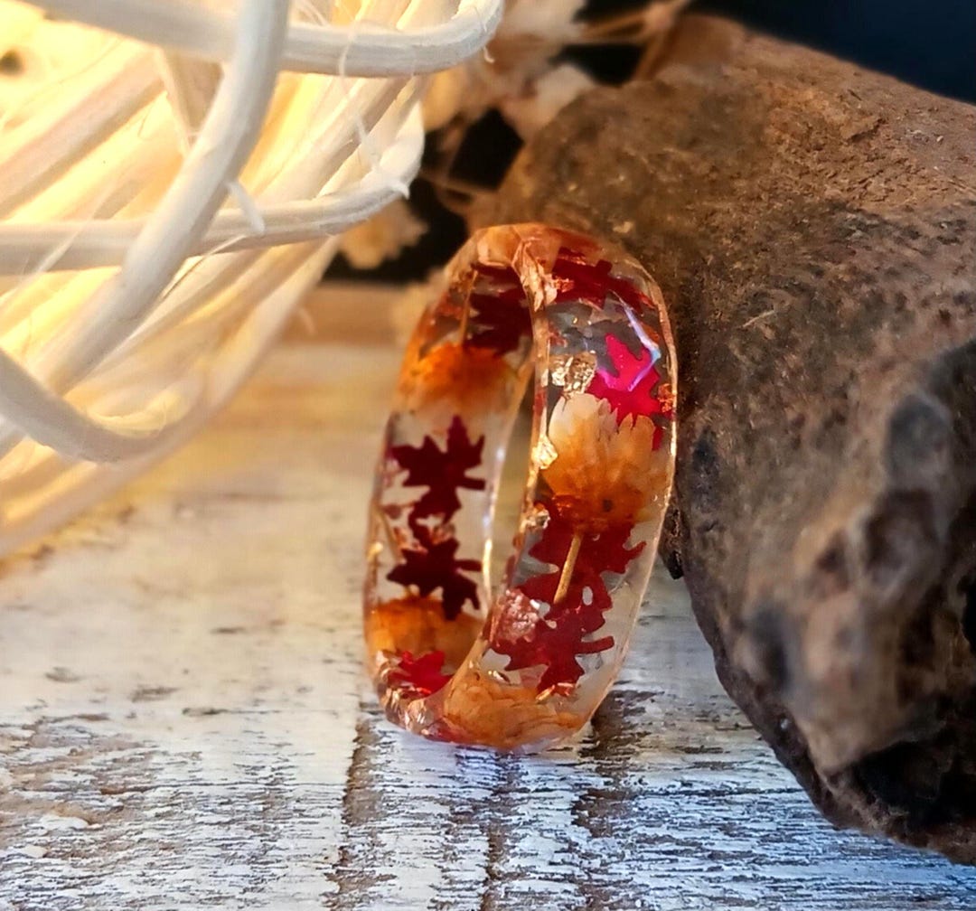 Autumn Ring, Fall Leaves Resin Ring, Flower Resin Ring, Ring for Her ...