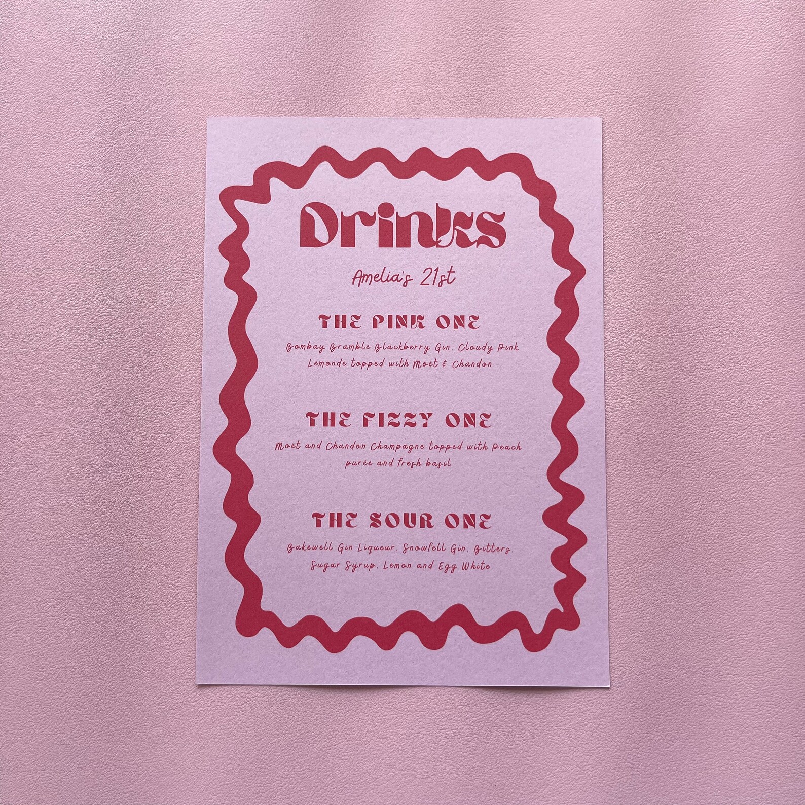 Pretty & Pink Drinks Menu for Birthdays, Parties, Weddings - Etsy