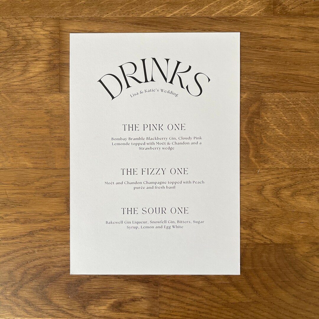 Elegant Drinks Menu in White for Weddings, Parties, Birthdays - Etsy