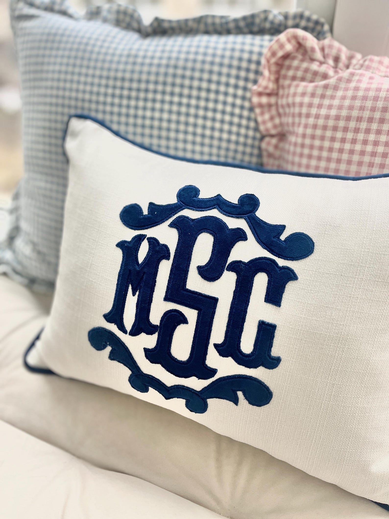 Personalized Name Pillow With Appliqué Monogram | Lumbar Pillow With ...