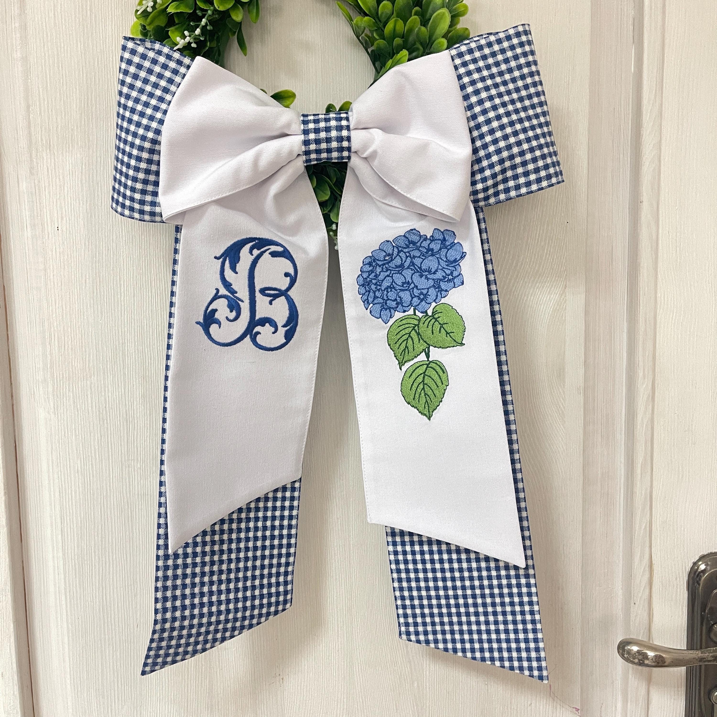 Personalized Monogram Sash | Summer Wreath Ribbon | Hydrangea ...