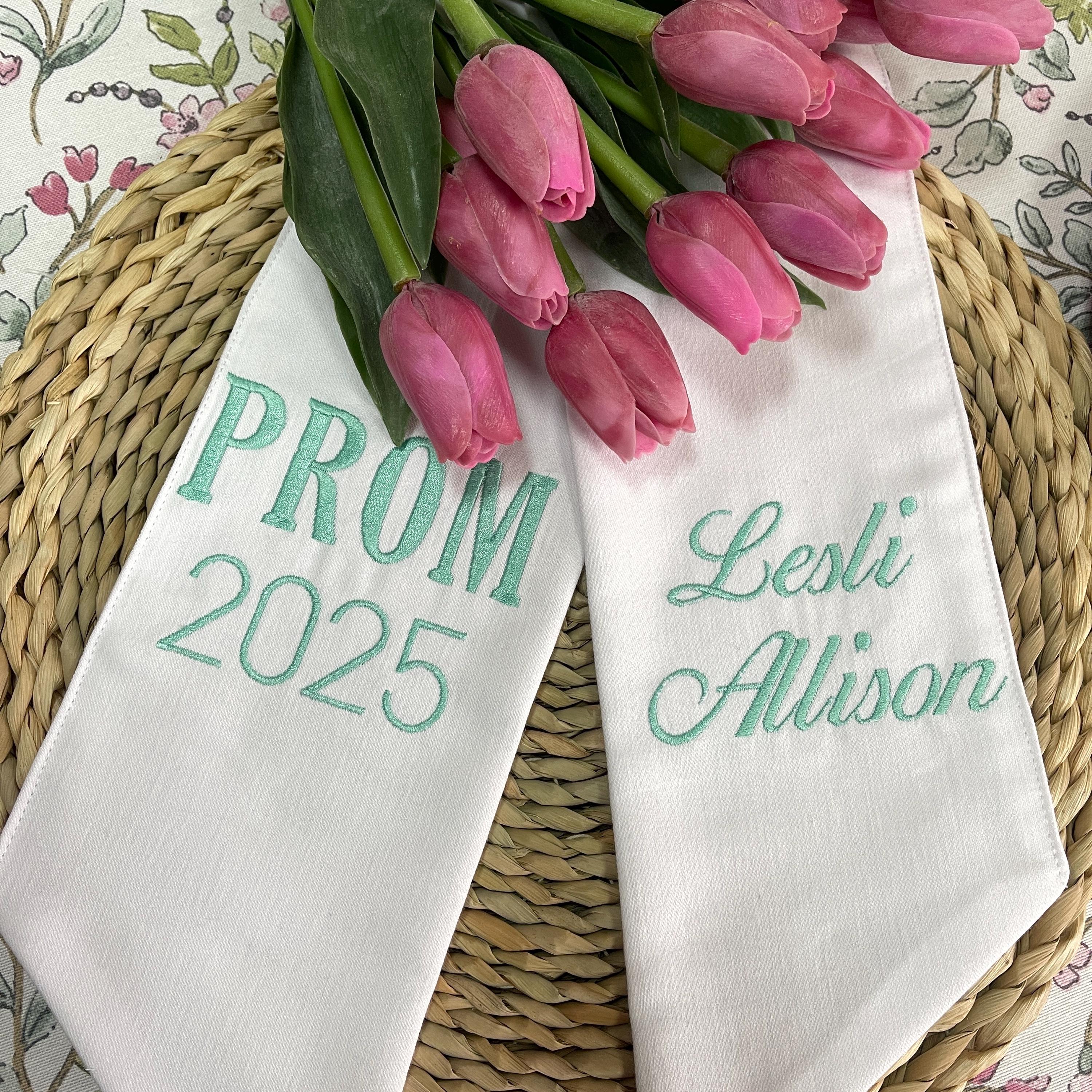 Custom Prom Ribbon, PROM Bouquet Sash With Name, Prom Bouquet Sash ...