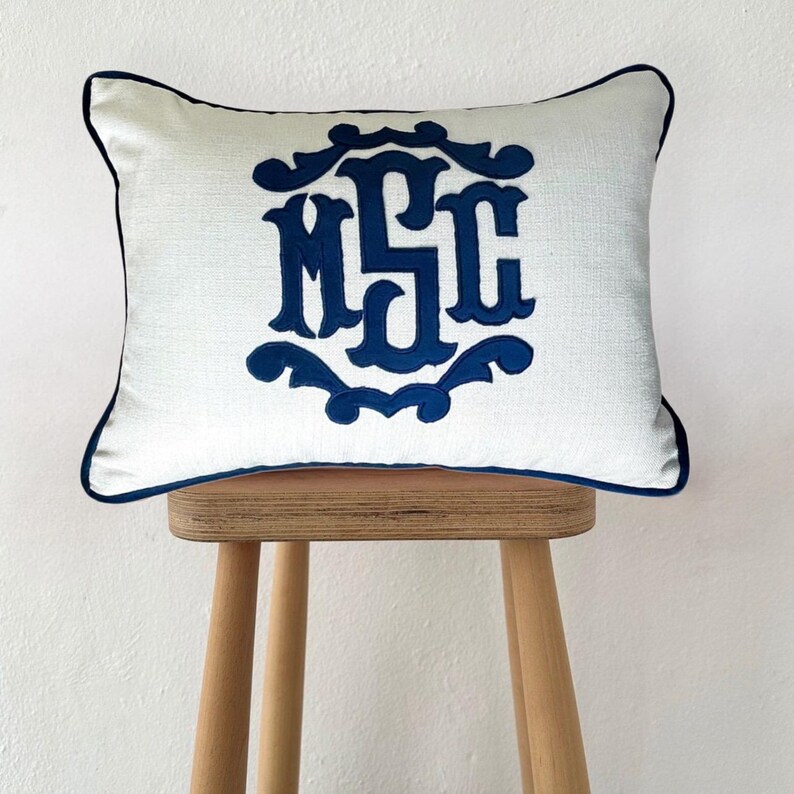 Personalized Name Pillow With Appliqué Monogram | Lumbar Pillow With ...