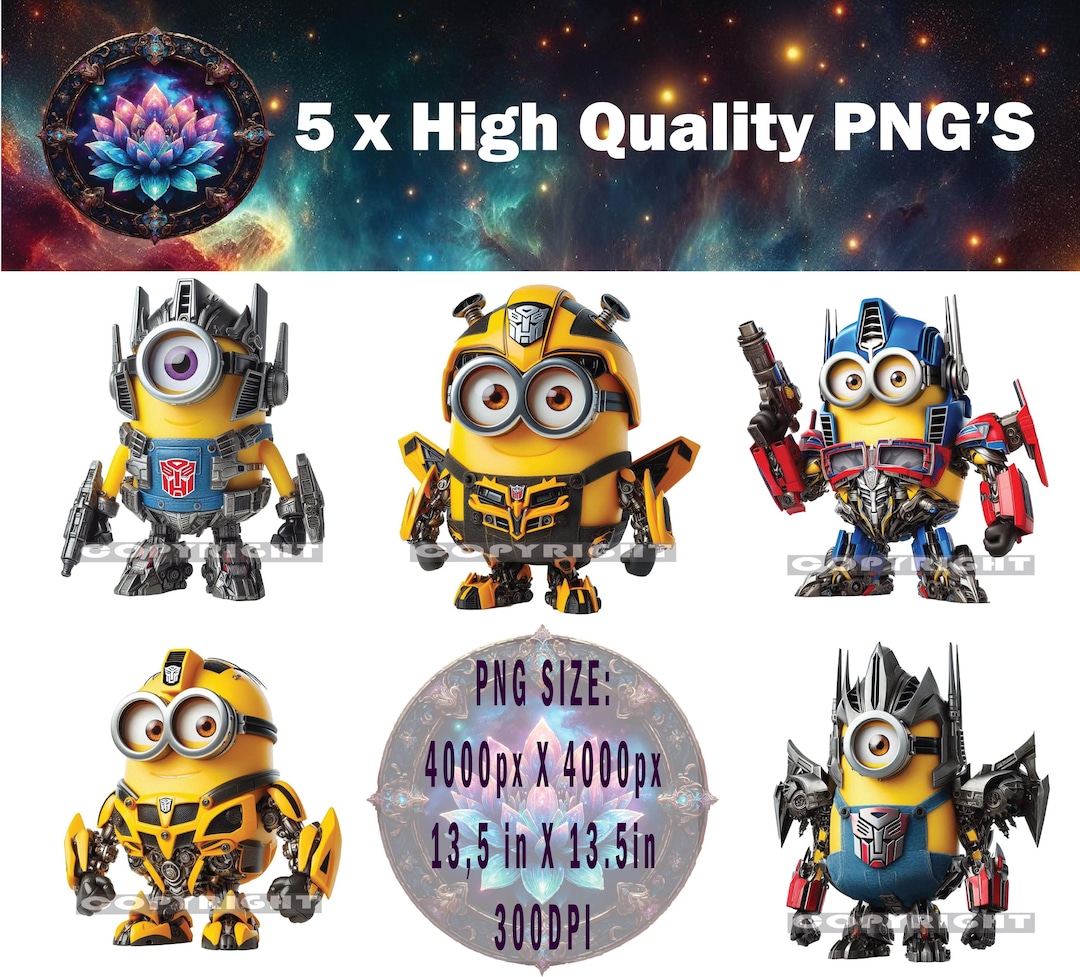 Minion Transformers X 5 PNG, Minion PNG, Minion T-shirt Design, Minion ...