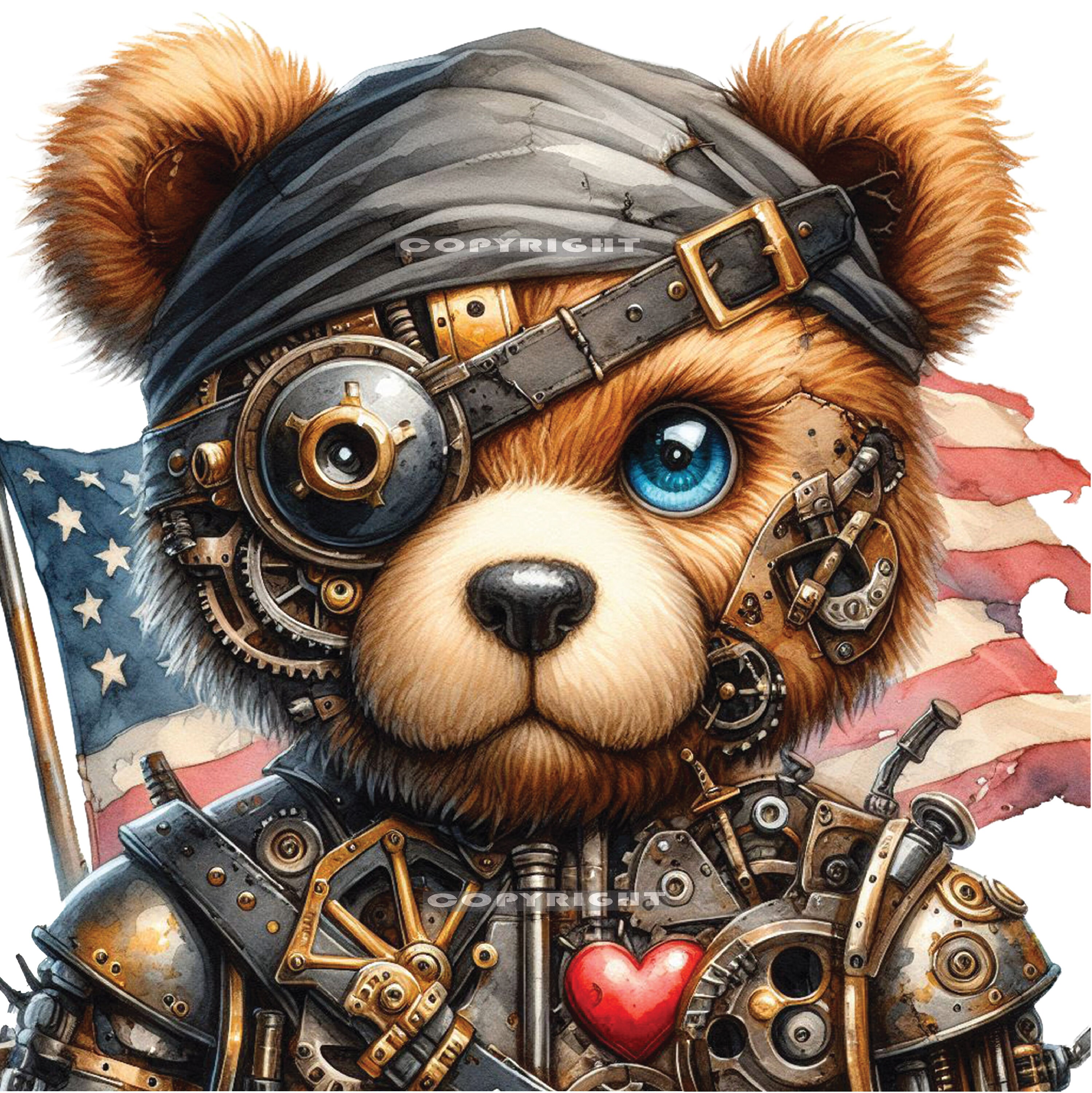Steampunk Teddy Bear X 5 PNG, Teddy Bear T-shirt Design, Vintage Teddy ...