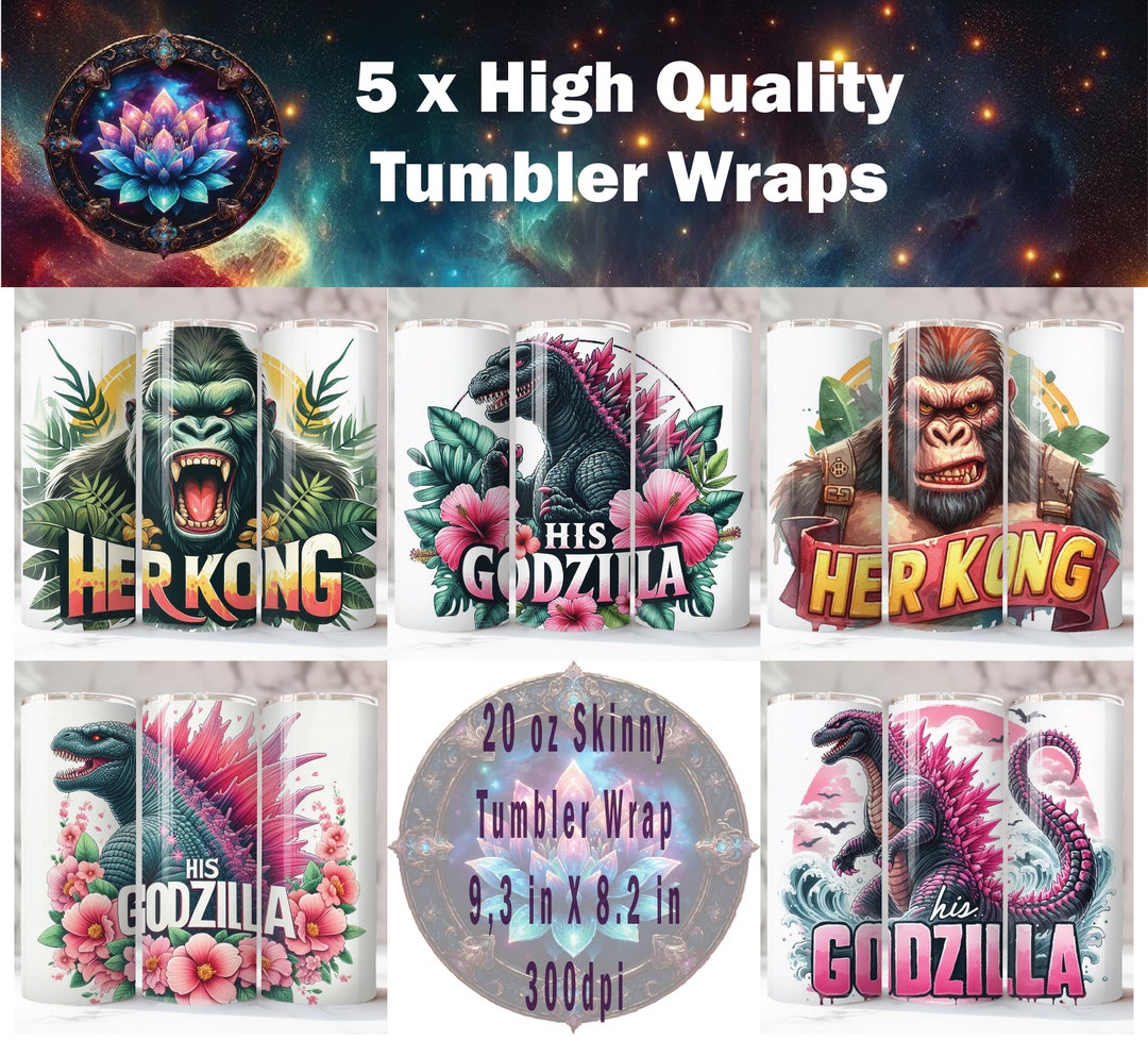Godzilla and Kong Tumbler Wrap, 5 X 20oz Skinny His and Hers Tumbler ...