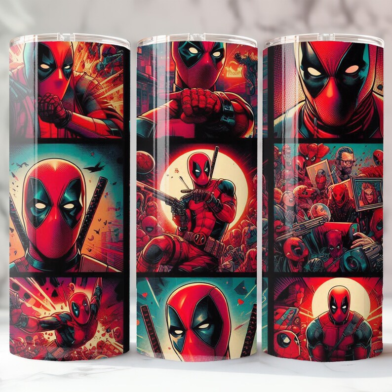 Deadpool Tumbler Wrap, 5 X 20oz Skinny Vibrant Colorful Tumbler Wraps ...