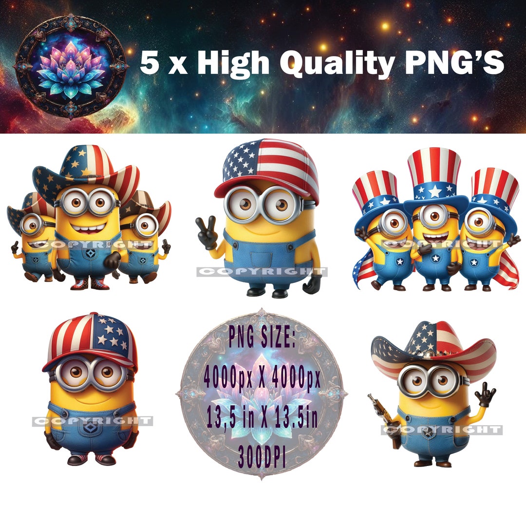Minions 4th of July X 5 PNG, American Minion PNG, Minion T-shirt Design ...