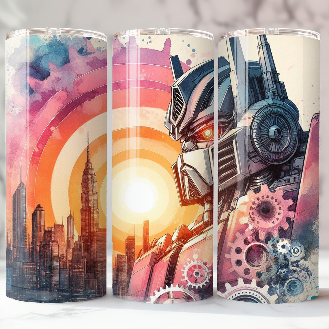 Transformers Bundle, 5 X 20oz Skinny Vibrant Colorful Tumbler Wraps ...