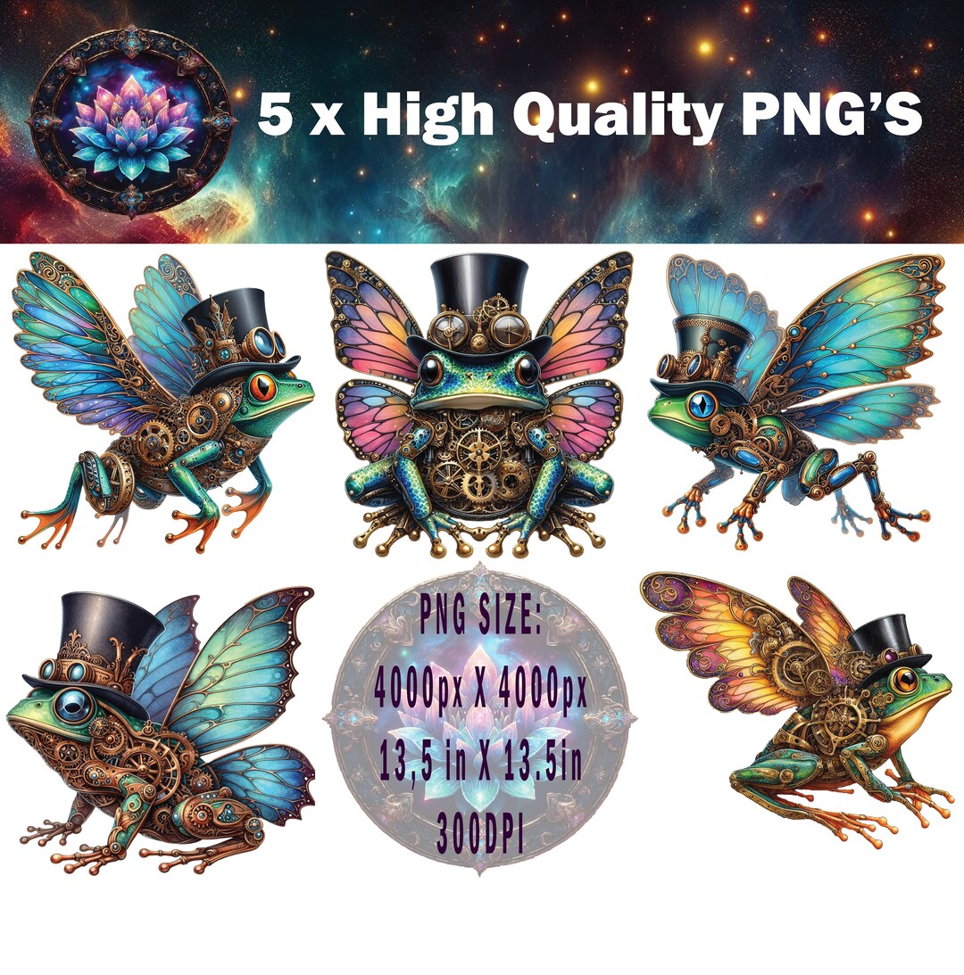 Steampunk Frogs With Wings X 5 PNG, Steampunk Clipart, Steampunk Junk ...