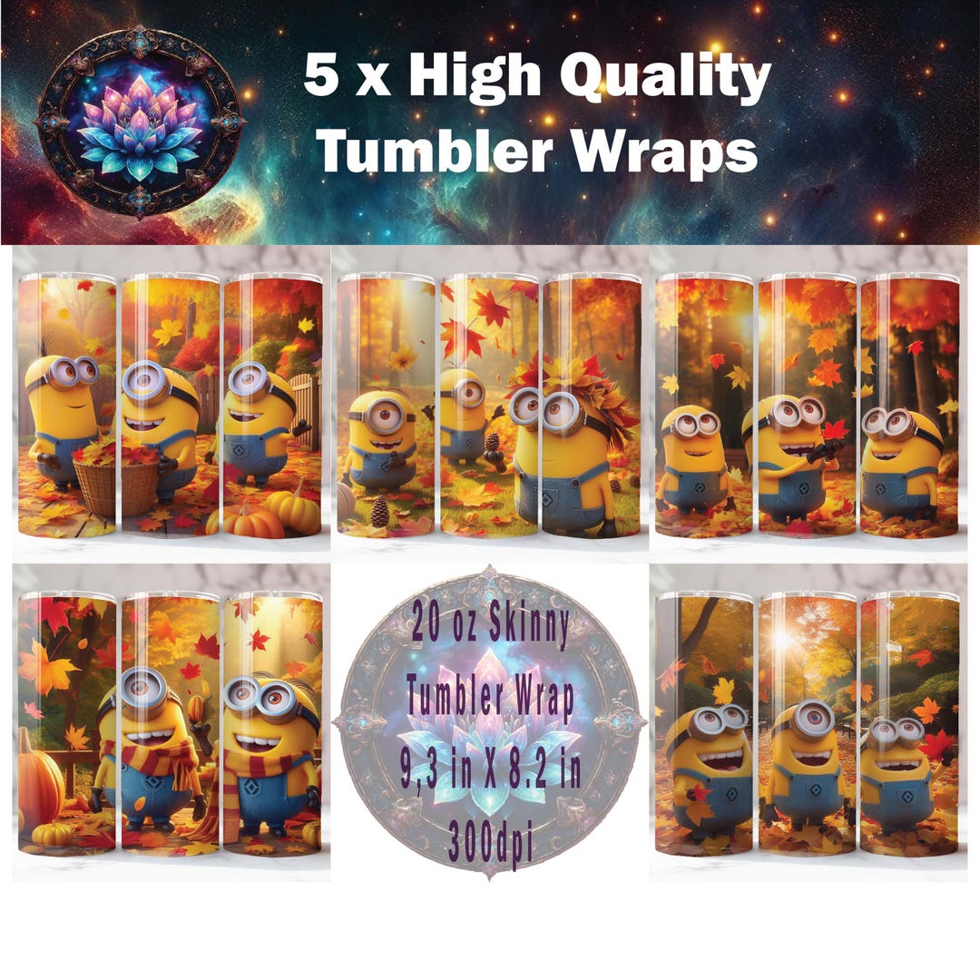 Minions in Fall 5 X 20oz Skinny Vibrant Colorful Tumbler Wraps ...