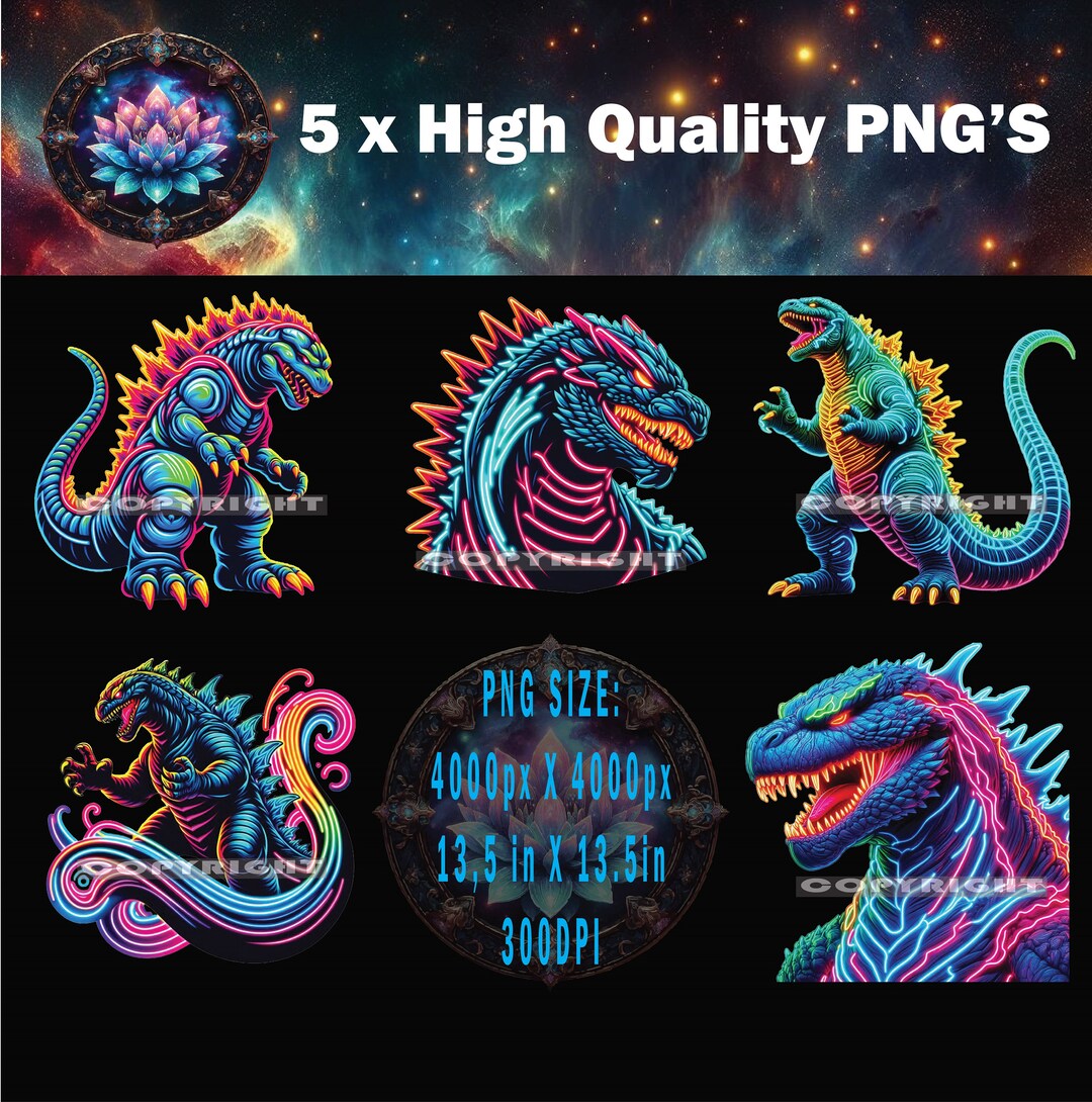 Neon Godzilla x 5 PNG, Godzilla PNG, Monsterverse Png, Diseño de ...
