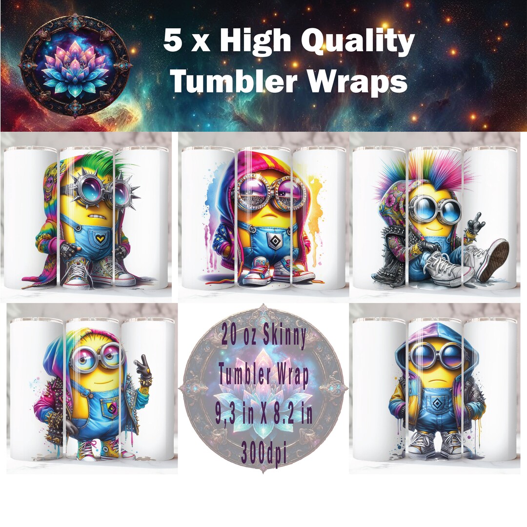 Punk Minions 5 X 20oz Skinny Vibrant Colorful Tumbler Wraps ...