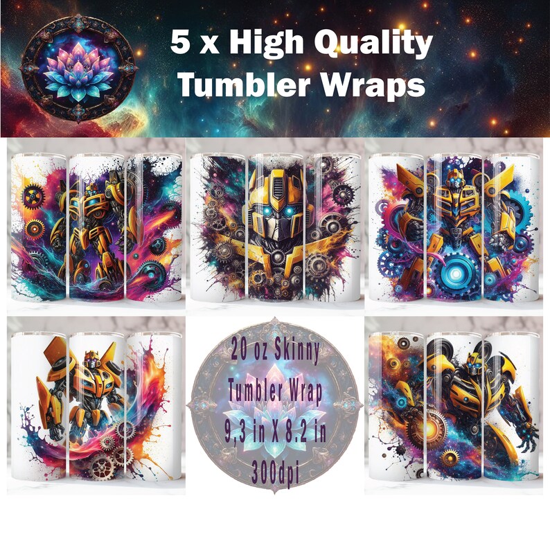 Transformers Bumblebee, 5 X 20oz Skinny Vibrant Colorful Tumbler Wraps ...