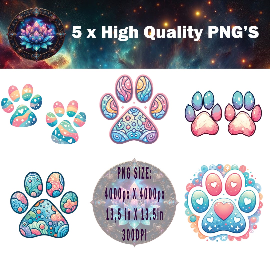 Paw Print X 5 PNG, Colorful Paw Print Png, Dog Paw Clipart, Paw Print ...