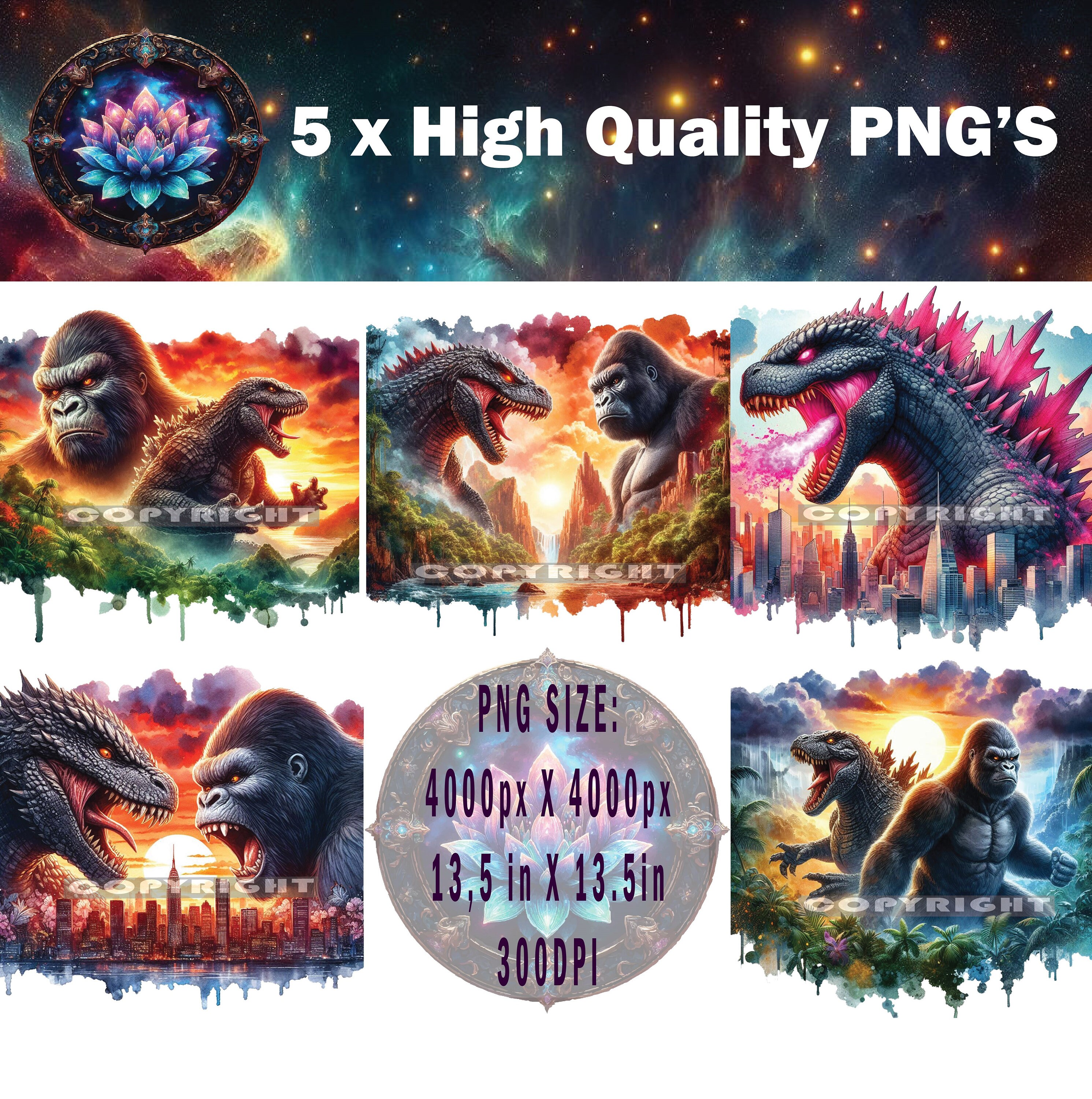 Godzilla and Kong X 5 PNG, Godzilla PNG, Monsterverse Png, Godzilla T-shirt Design, New Empire ...