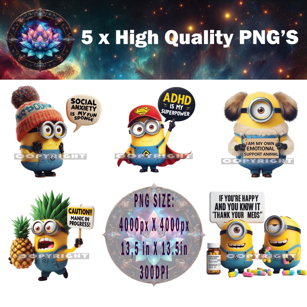 Mental Health Minions X 5 PNG, Mental Health T-shirt, ADHD Quotes ...
