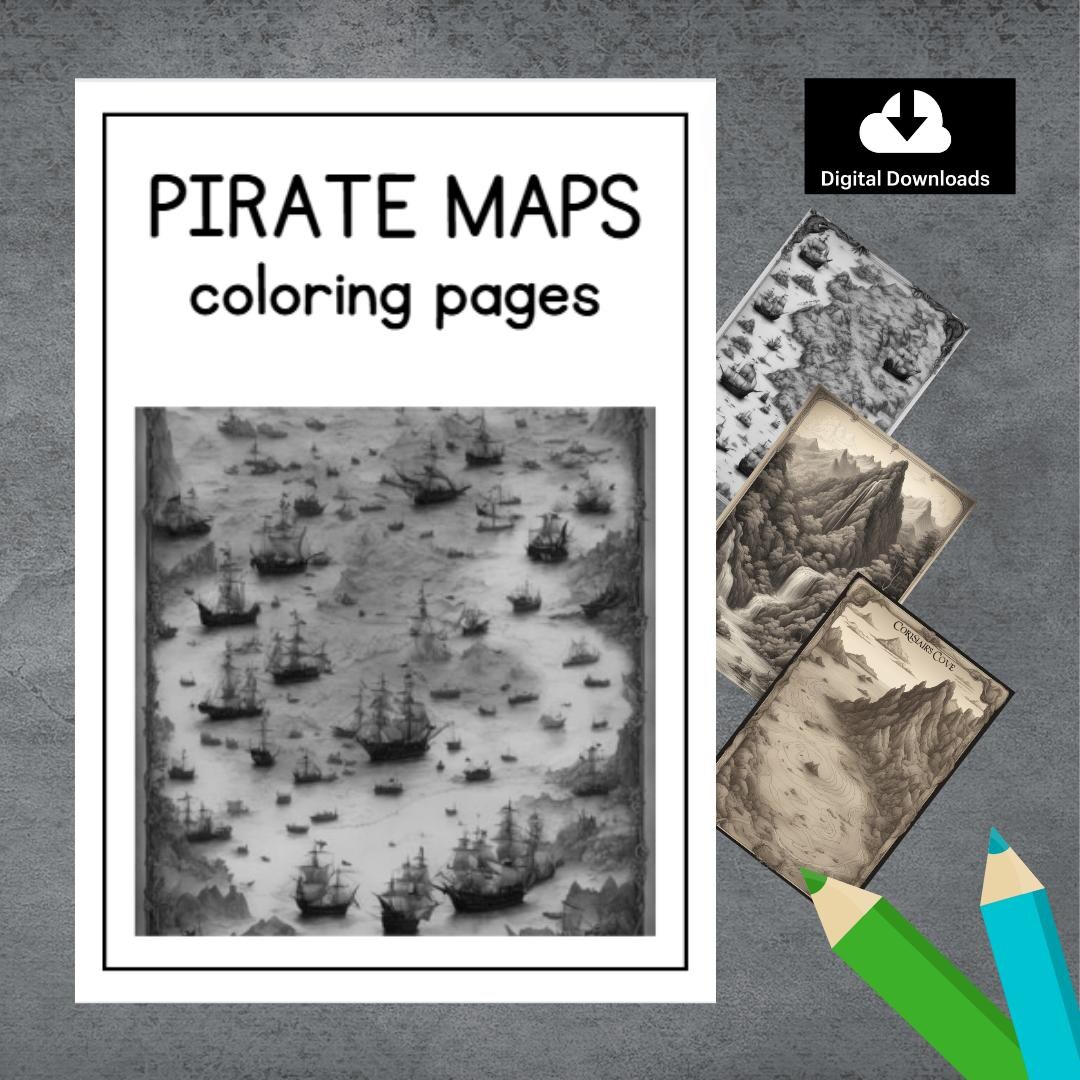 Get Ready to Sail Pirate Treasure Map Coloring Book 30 Pages Digital ...