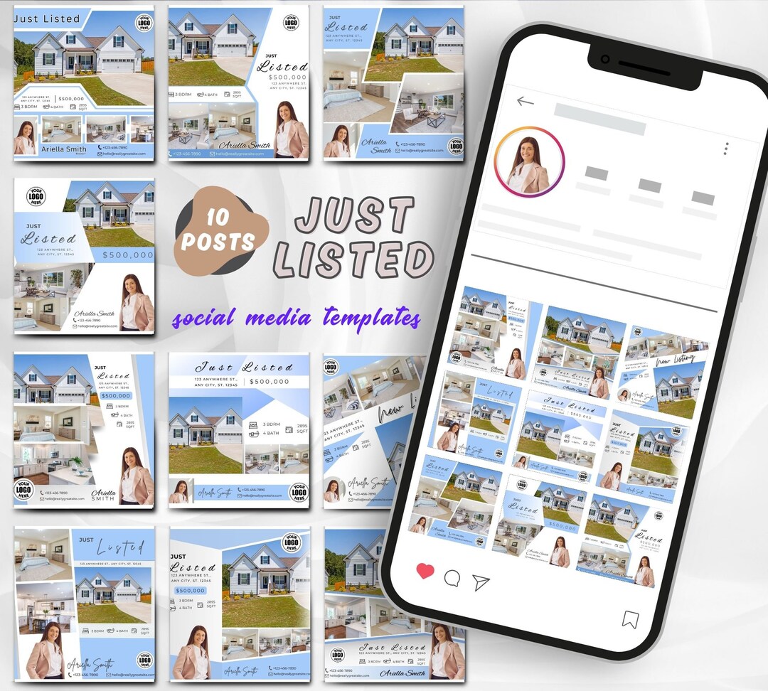 Real Estate Just Listed Social Media Templates, Canva - Etsy