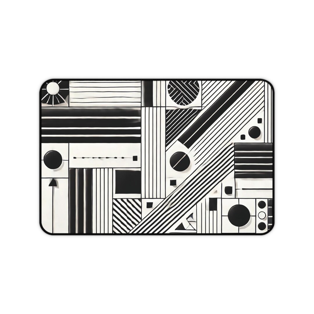 Modern Black and White Desk Mat Geometric Pattern Anti Slip Neoprene ...